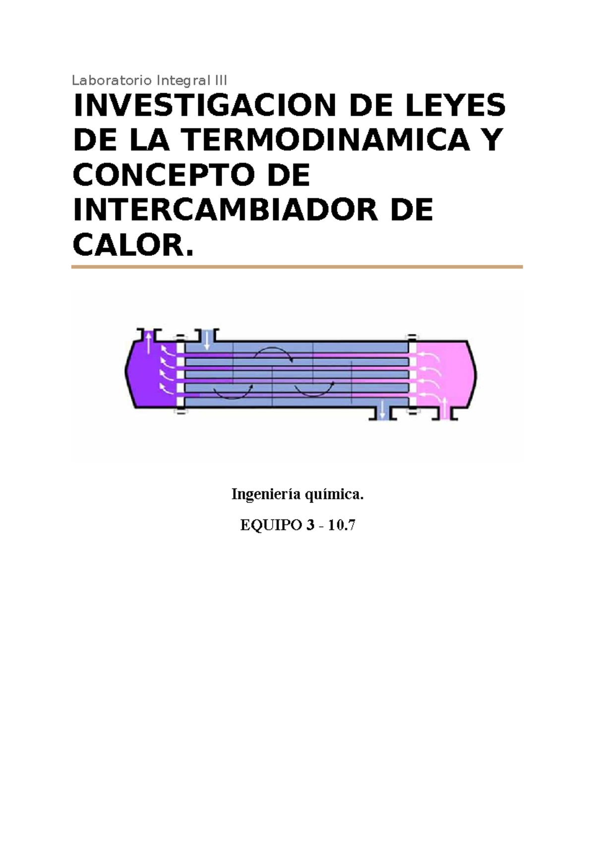 Investigación de Leyes de la Termodinámica Y Concepto de Intercambiador de Calor - Laboratorio ...