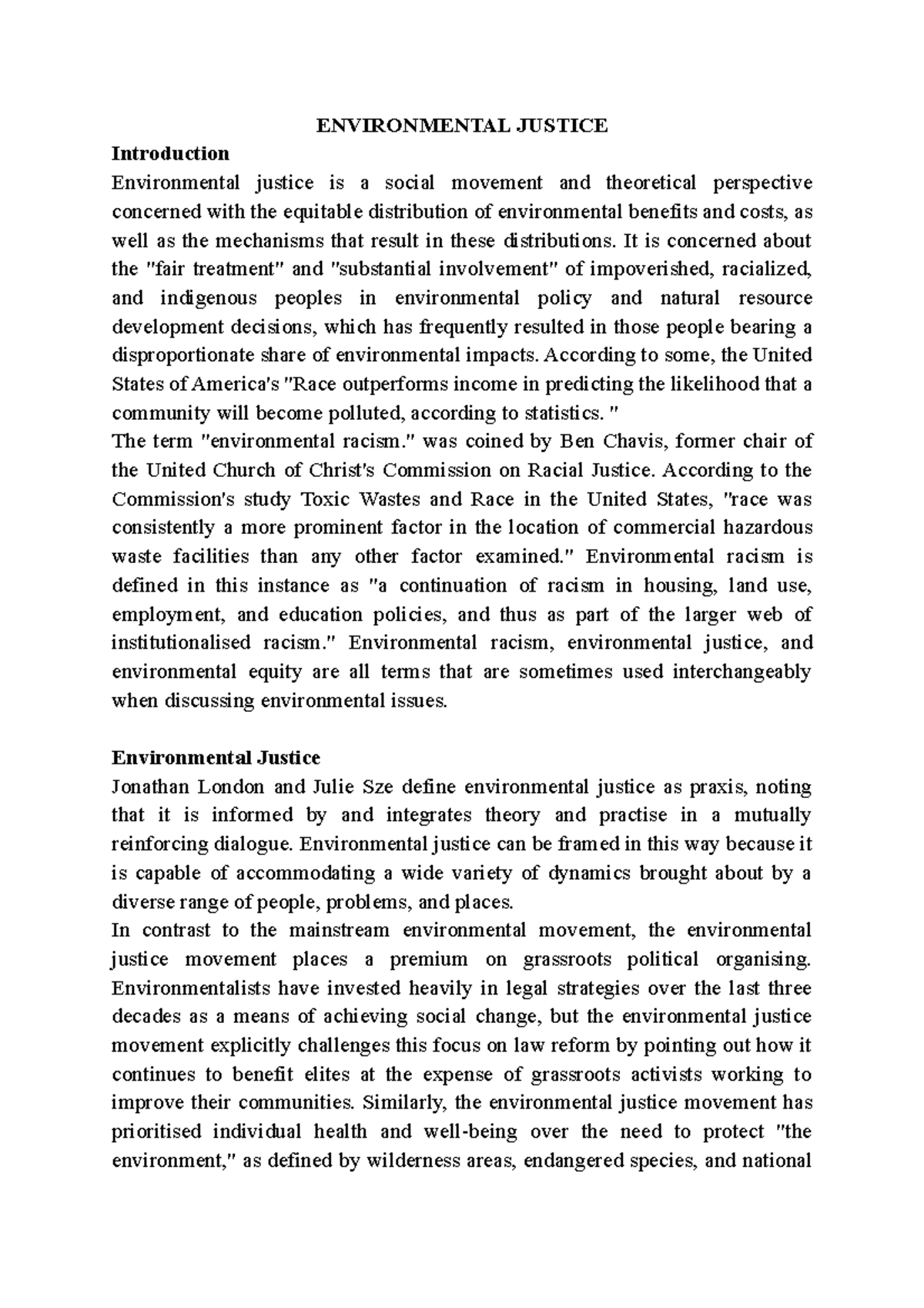 Environmental Justice - ENVIRONMENTAL JUSTICE Introduction ...