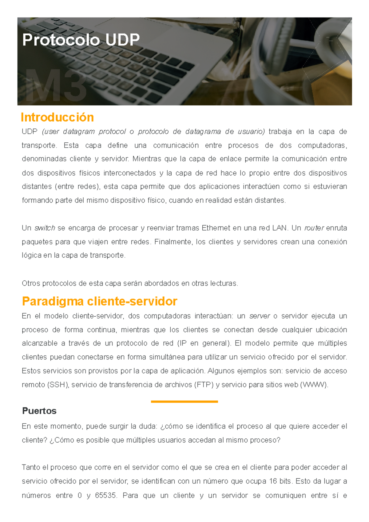 Modulo 3lectura 1 - Protocolo UDP Introducción UDP (user datagram ...