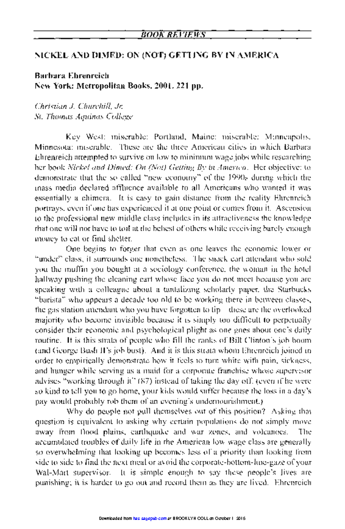 Nickel and Dimed On Not Getting by in A - BOOK R E VIEWS zyxw NICKEL ...