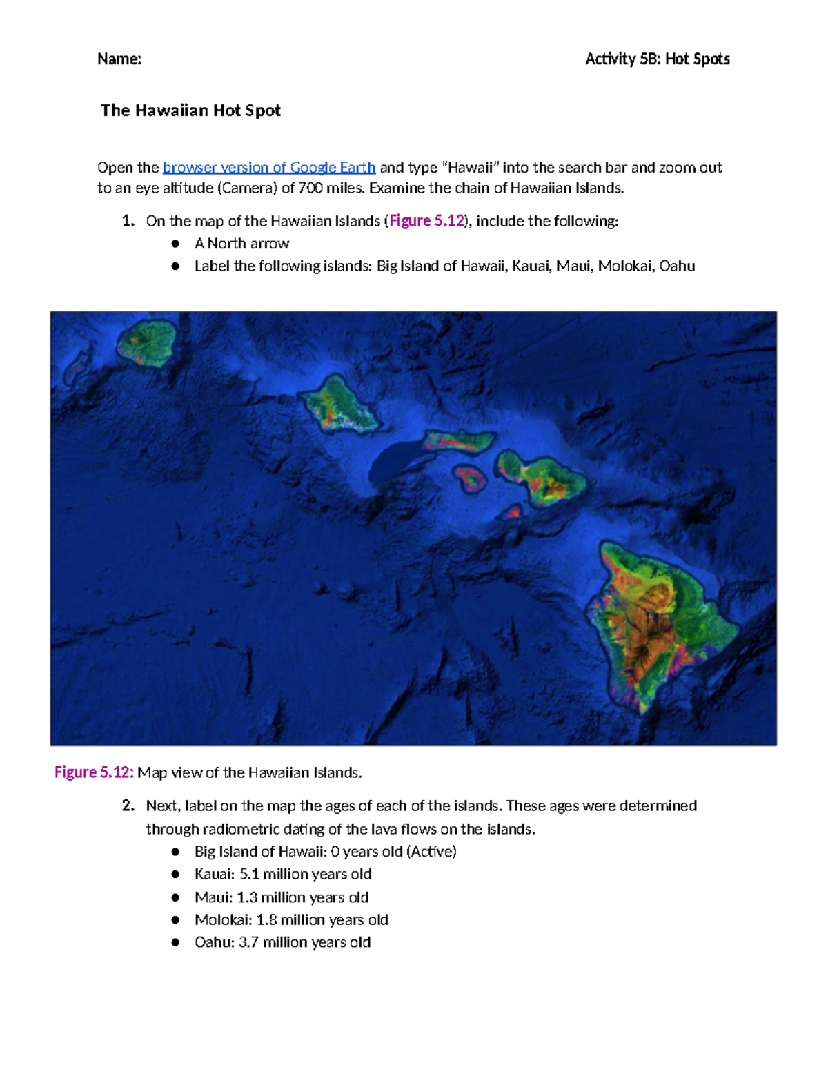 Activity 5B Hot Spots - lab - Name: Activity 5B: Hot Spots The Hawaiian ...