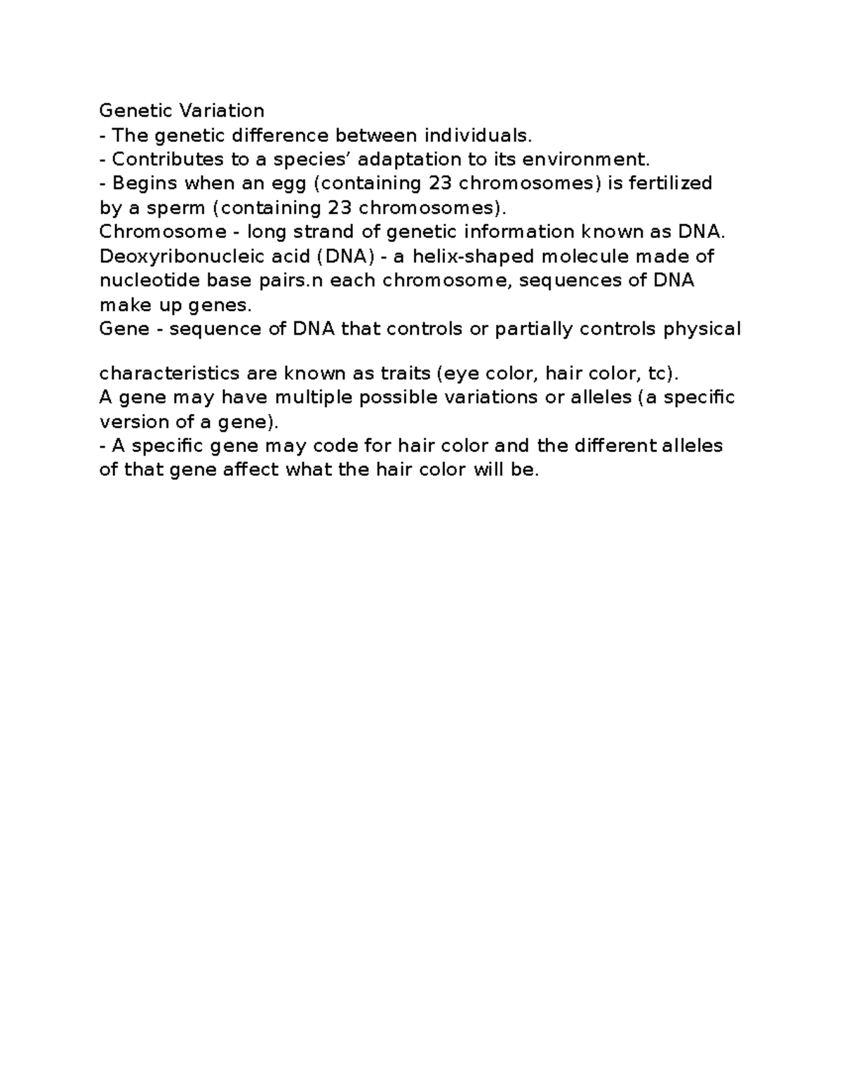 Genetic Variation - Genetic Variation The genetic difference between ...