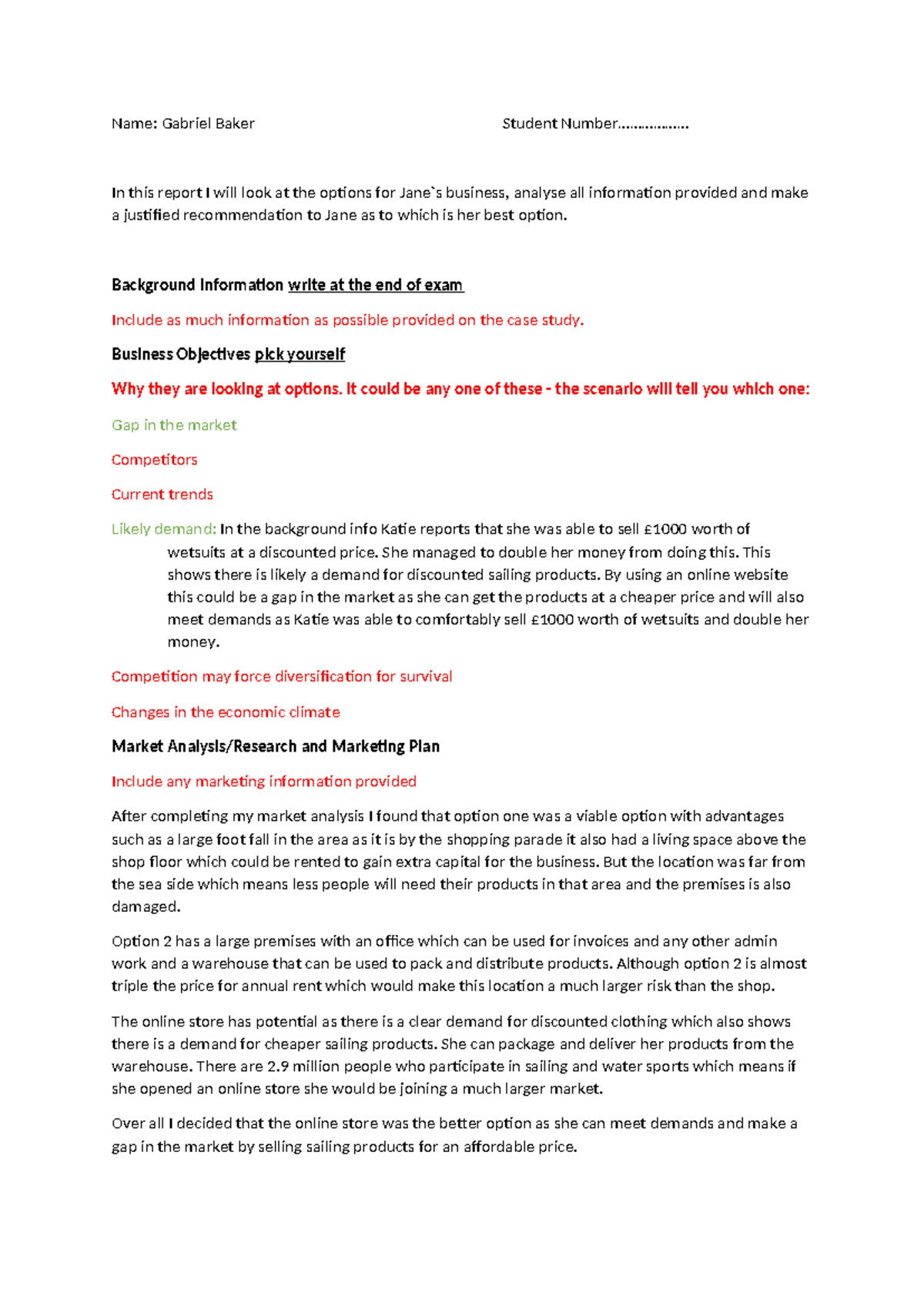 Decision Making Guide to set out work Template - Name: Gabriel Baker ...
