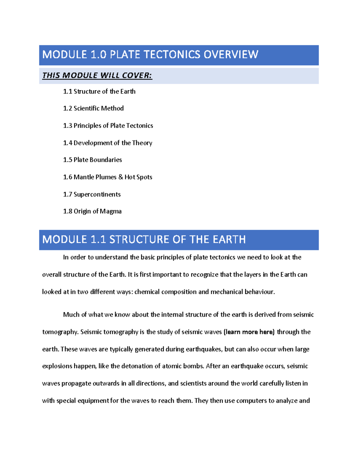 Module 1 - Plate Tectonics - MODULE 1 PLATE TECTONICS OVERVIEW THIS ...