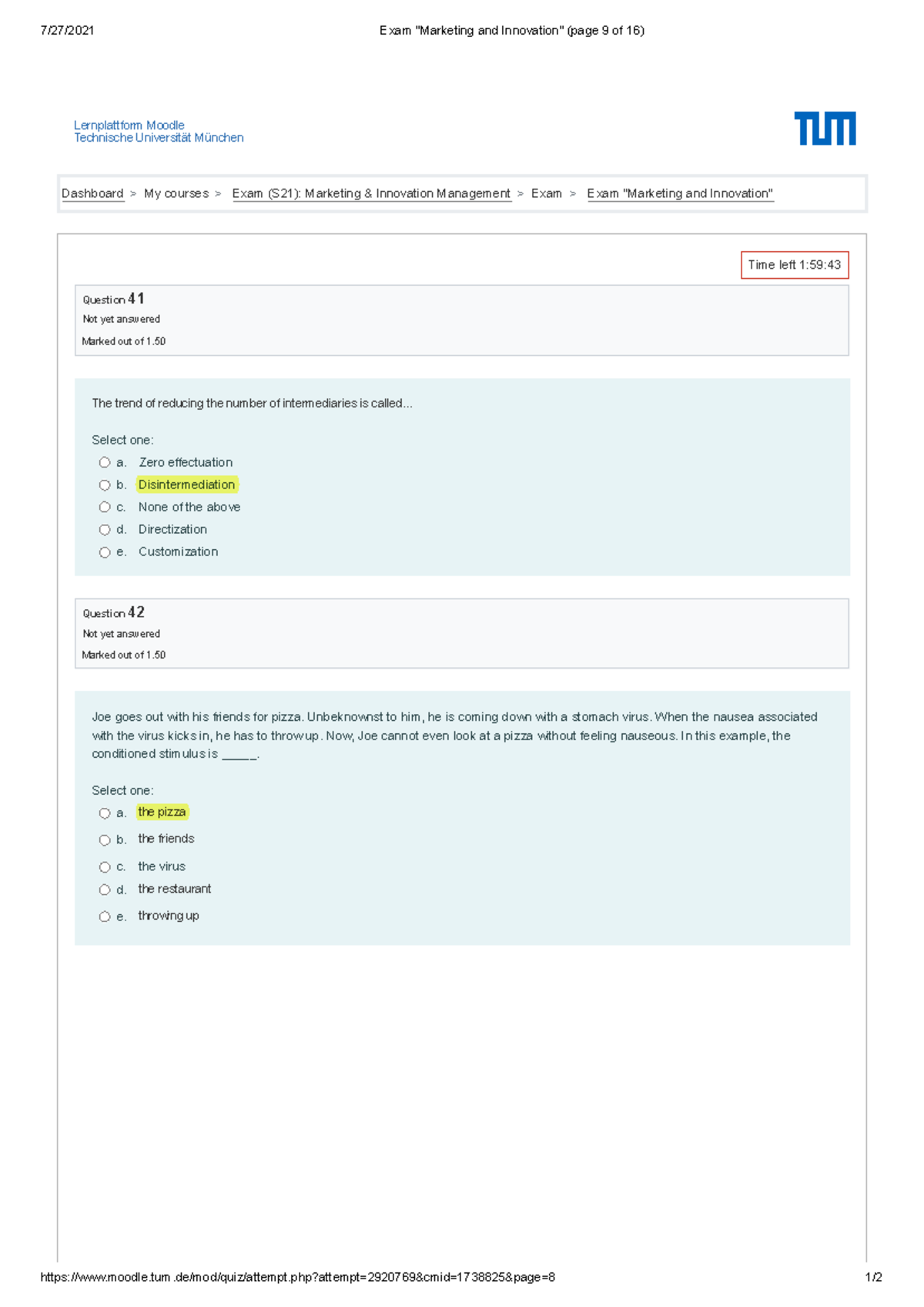 Marketing Answers - Copy - Dashboard > My courses > Exam (S21 ...