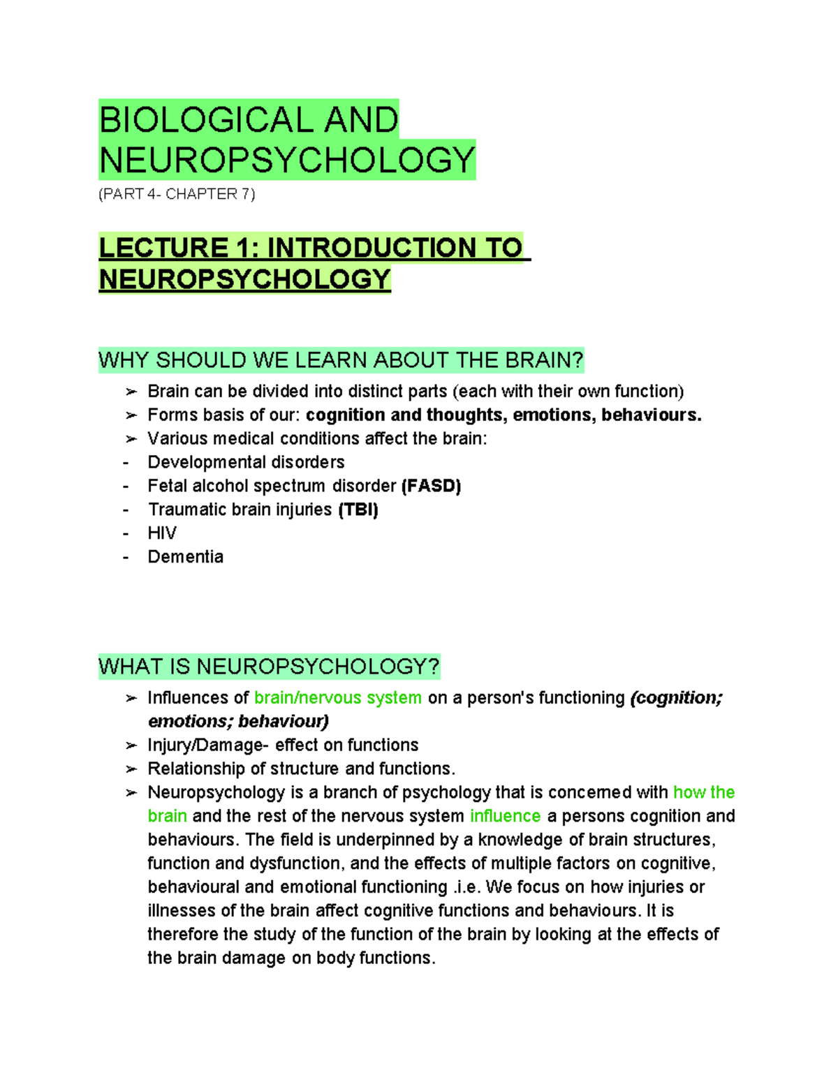 Psych TERM 2 Study Notes - BIOLOGICAL AND NEUROPSYCHOLOGY (PART 4 ...