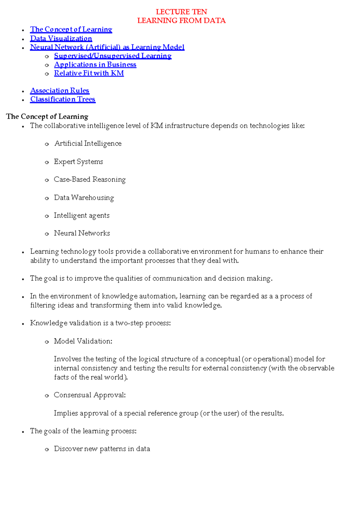 Lecture TEN Learning FROM DATA - LECTURE TEN LEARNING FROM DATA The Concept of Learning Data ...