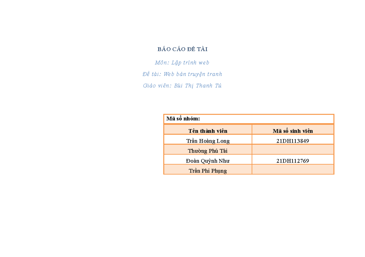 LTW - Report Template - BÁO CÁO ĐỀ TÀI Môn: Lập trình web Đề tài: Web ...