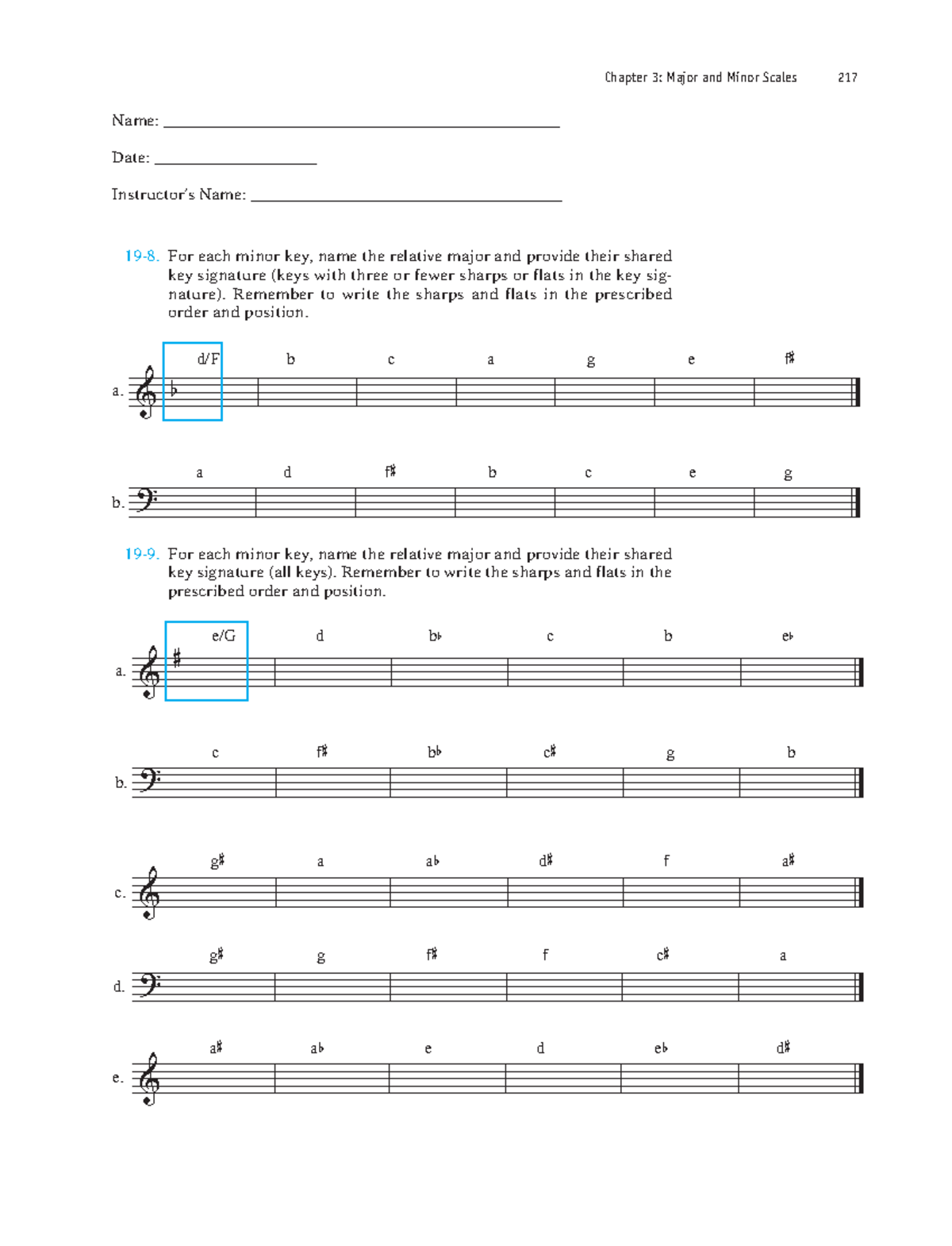 11 7 - 2222 - Chapter 3: Major and Minor Scales 217 19-9. For each ...