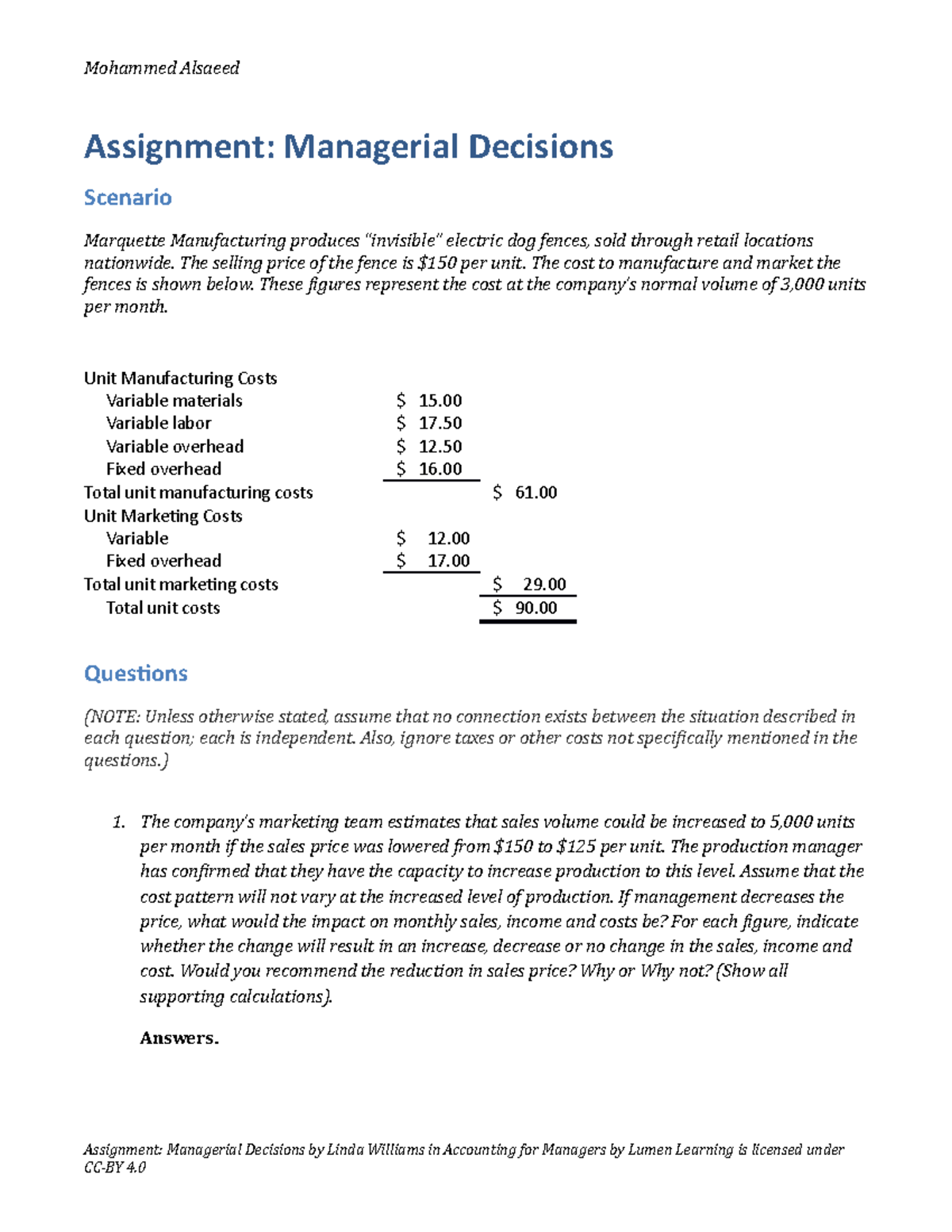 ACCT+ Assign+12Managerial Decisions - Assignment: Managerial Decisions ...