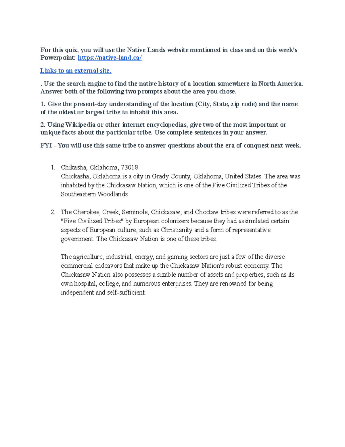 Q2 - Indigenous Owners-Hist - For this quiz, you will use the Native ...