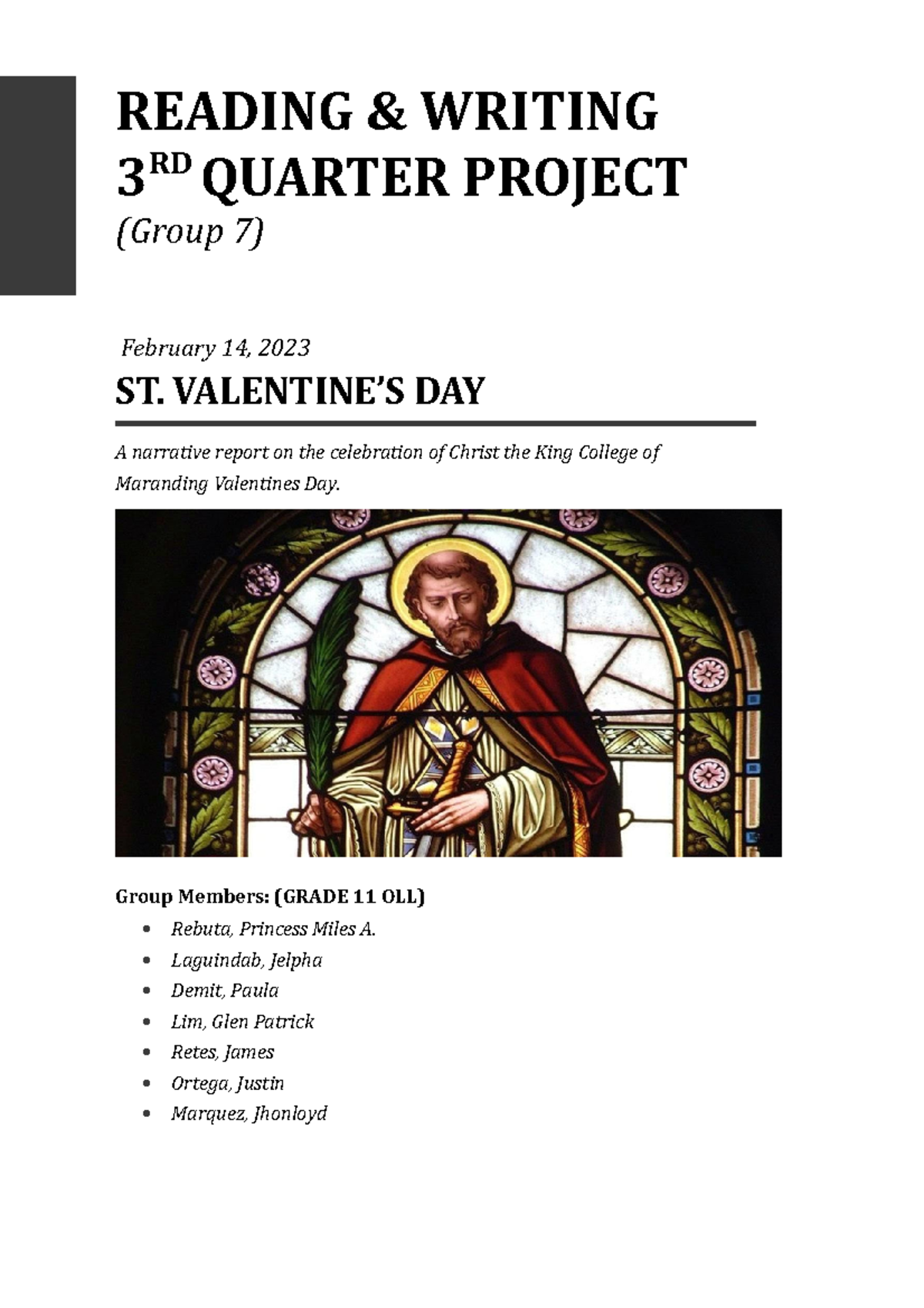 3rd Quarter Project - .... - READING & WRITING 3 RD QUARTER PROJECT ...