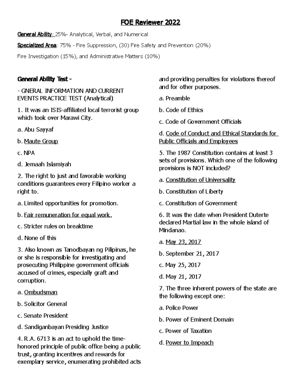 FOE Reviewer 2022 - RfygfgF - FOE Reviewer 2022 General Ability: 25% ...