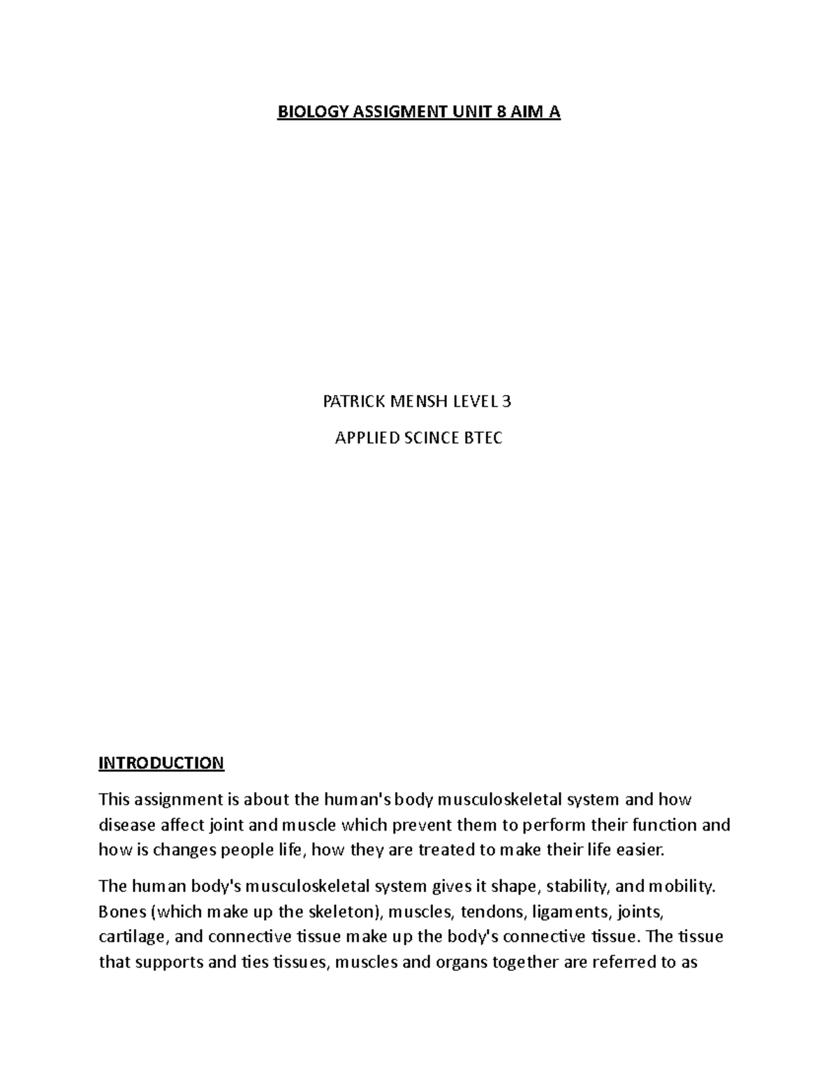 Actual - musculoskeletal system - BIOLOGY ASSIGMENT UNIT 8 AIM A ...