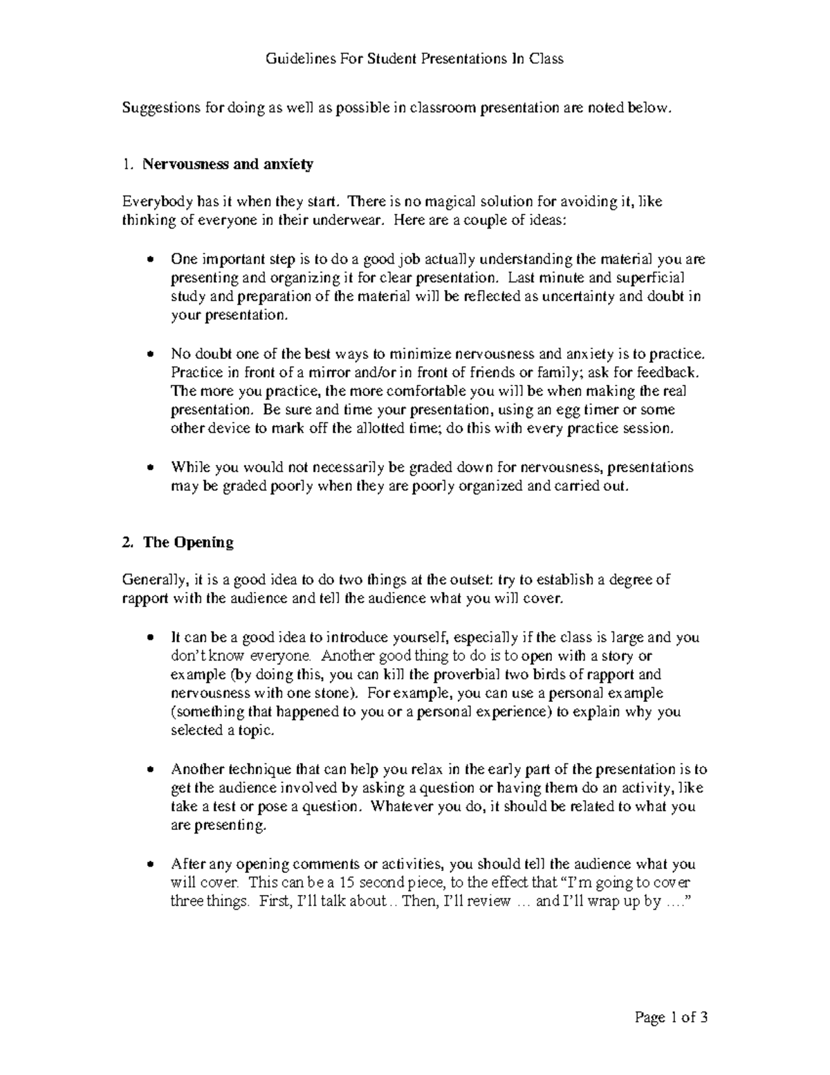 Guidelines for student presentations in class - Guidelines For Student ...