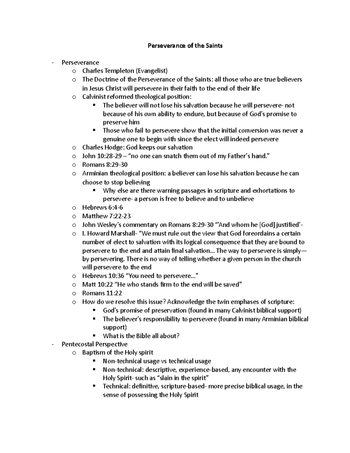 Theology Lectures- Perseverance of the Saints - Perseverance of the ...