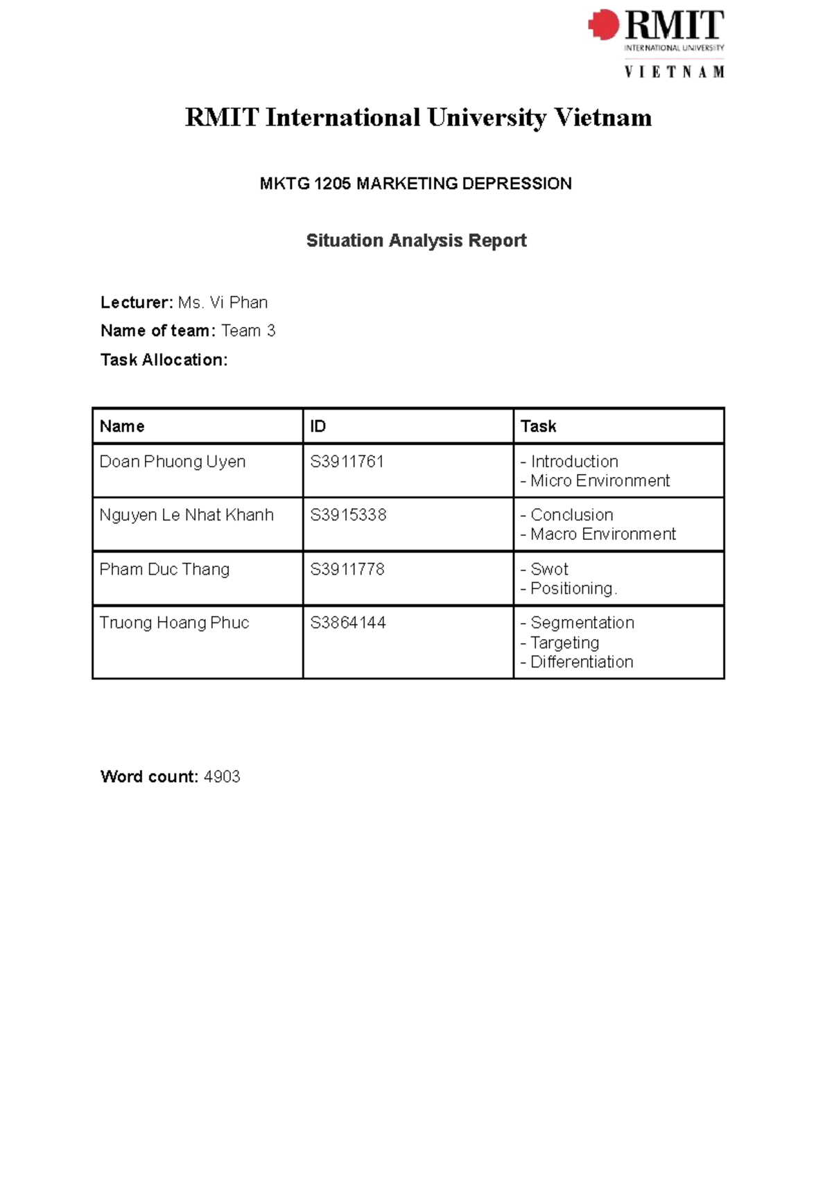 Assignment 2A - Situation Analysis Report (20% of final mark) - RMIT ...