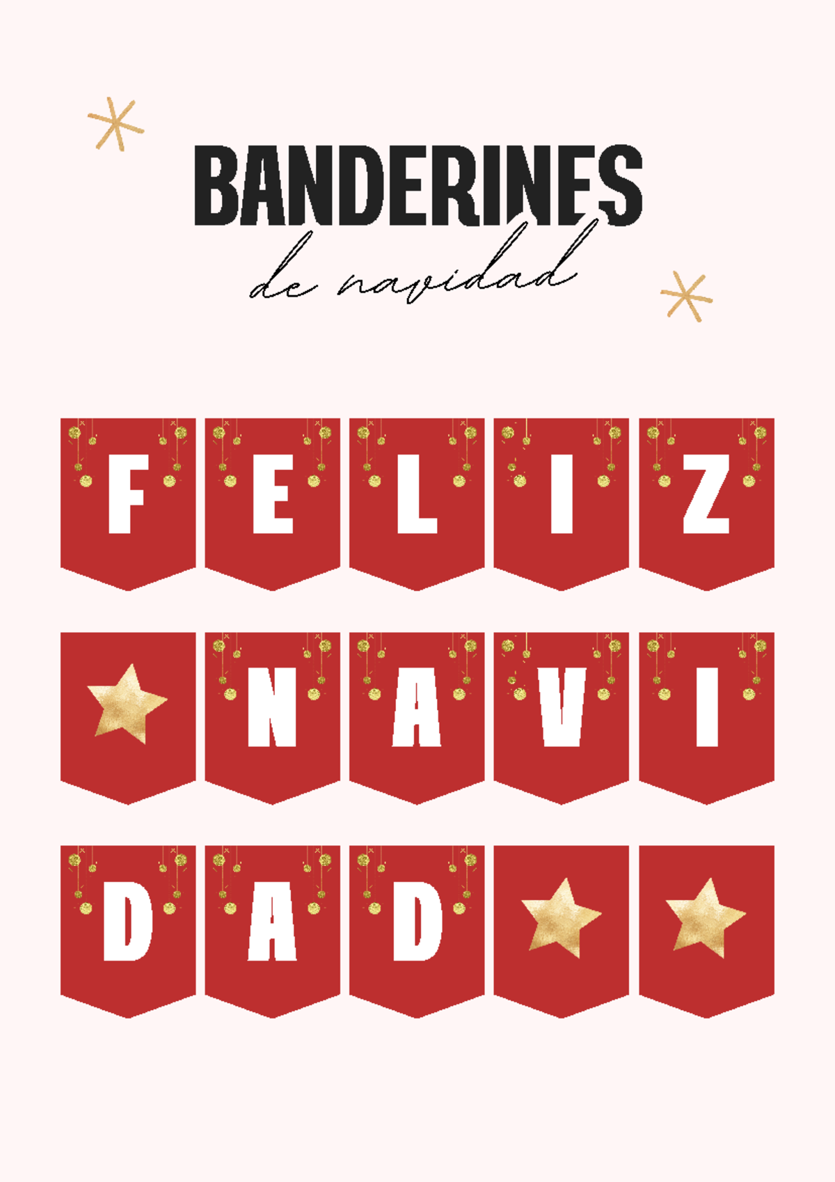 Documento A4 Banderines Feliz Navidad Minimalista Rojo y Dorado ...