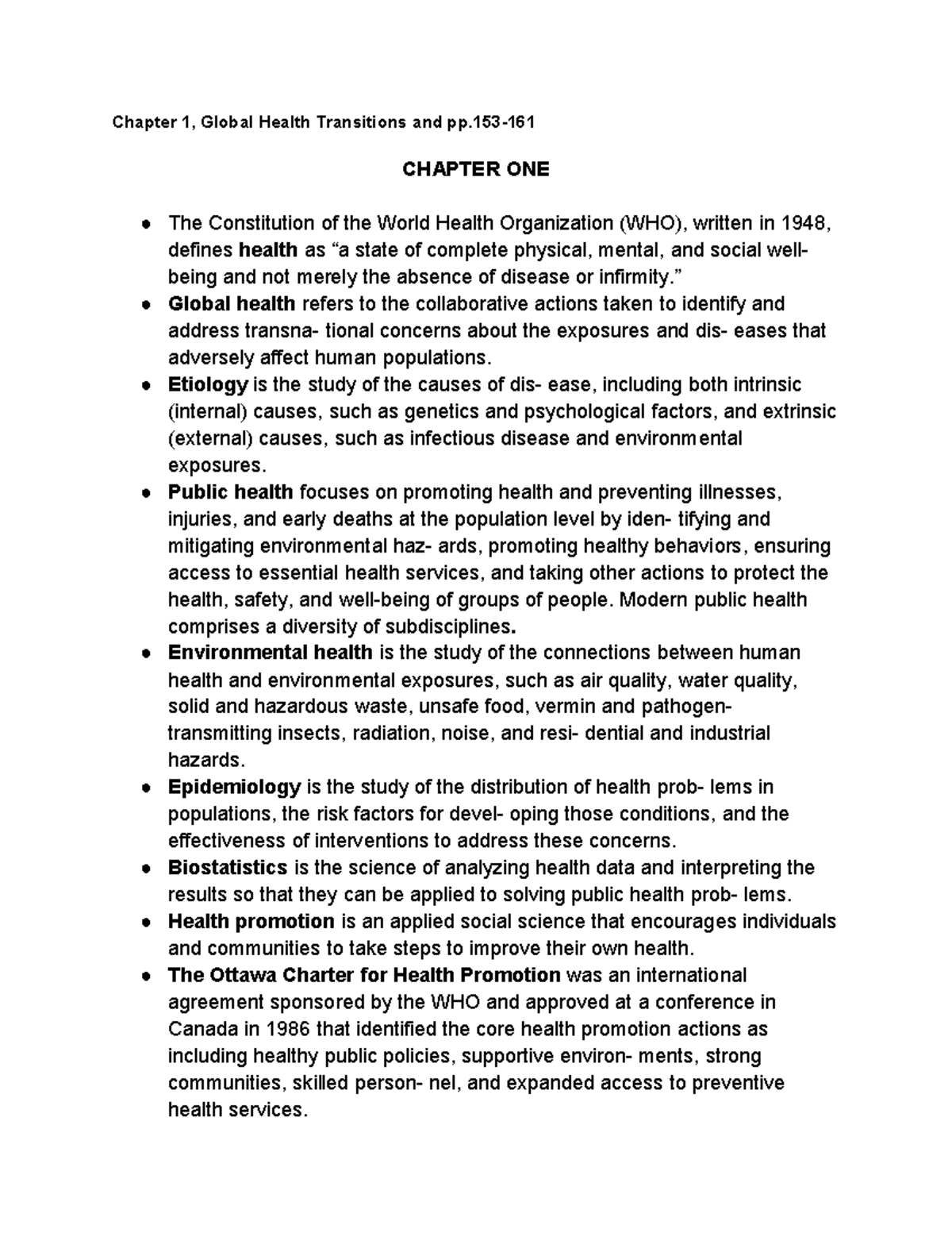 HSS3105: Textbook Notes - Chapter 1, Global Health Transitions and pp ...