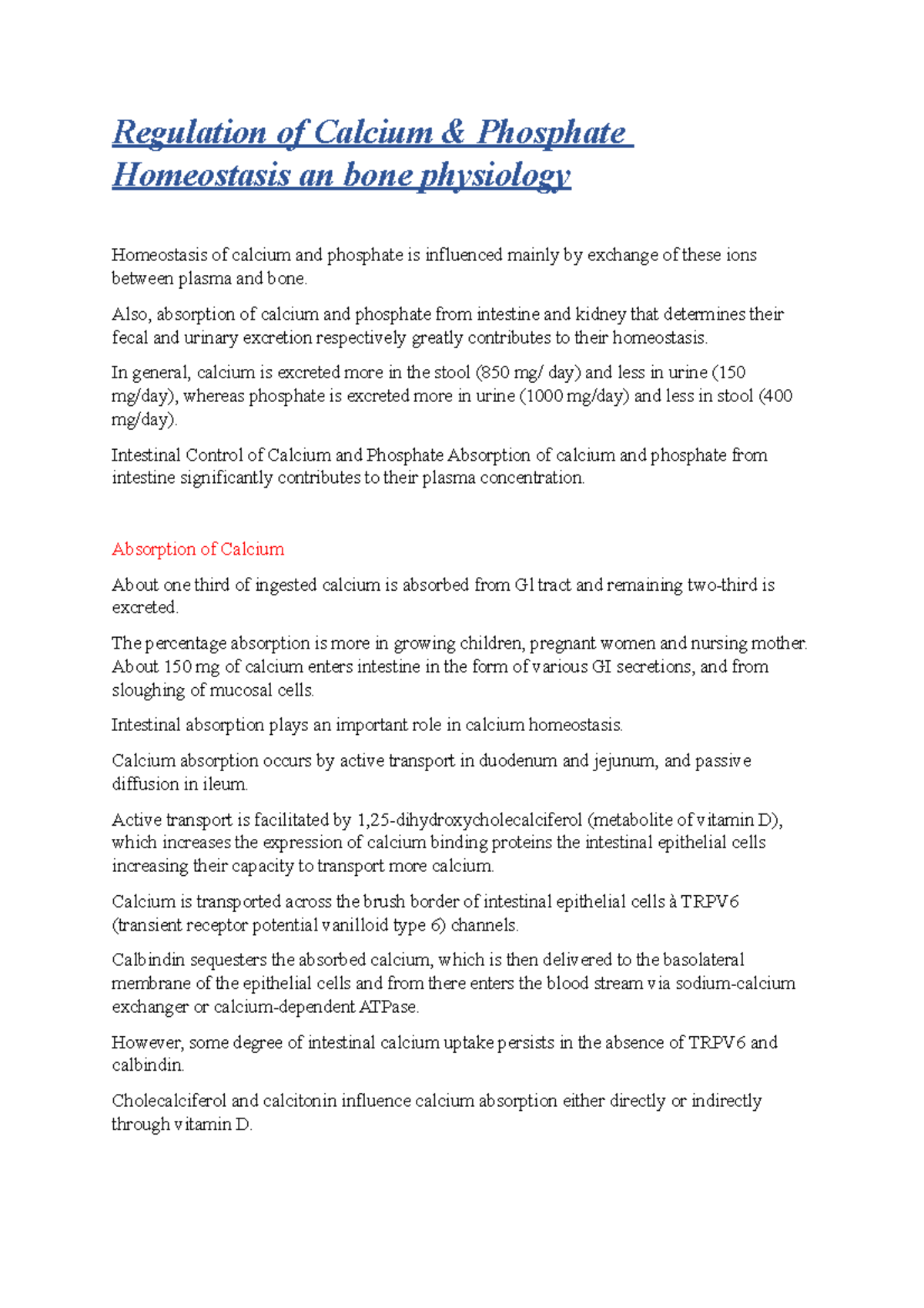 Regulation of Calcium & Phosphate Homeostasis an bone physiology ...