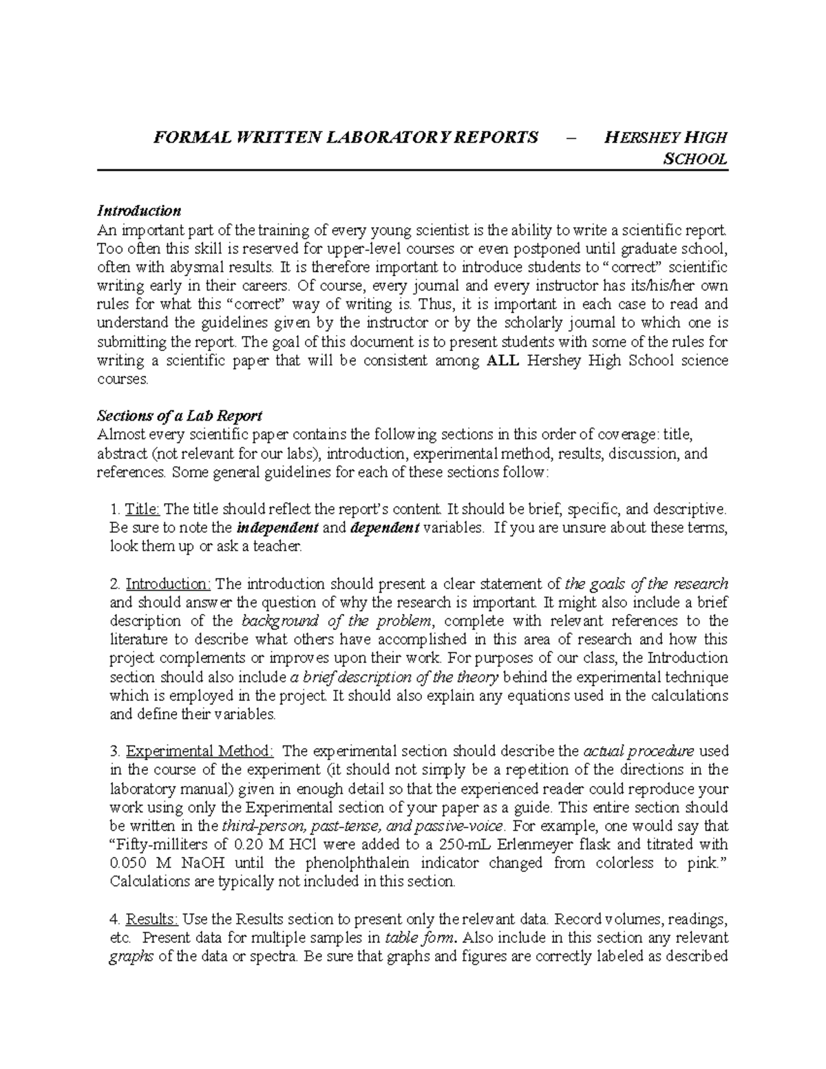 Formal Lab Report Example High School at Lucy Via blog