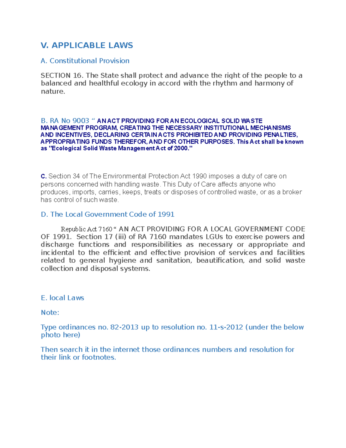 Applicable-LAWS- Natural and environmental law - V. APPLICABLE LAWS A ...