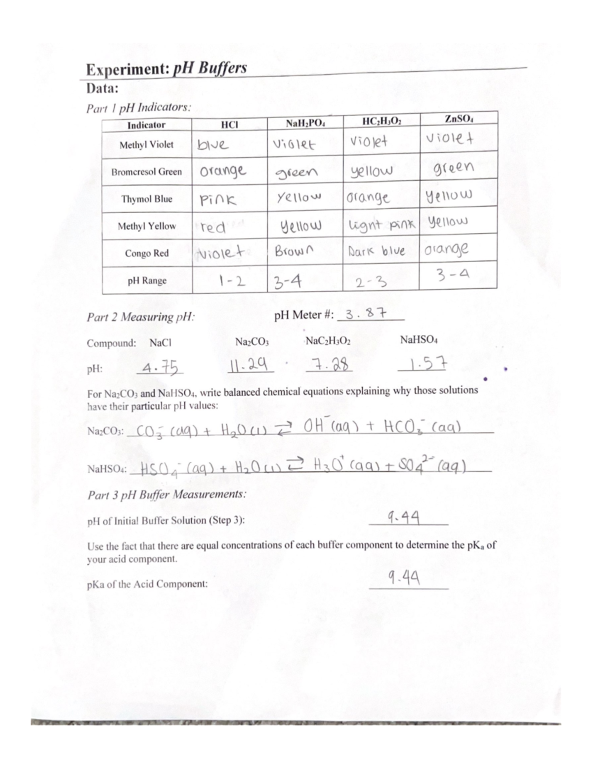 Experiment p H Buffers - CHEM 1B - Studocu