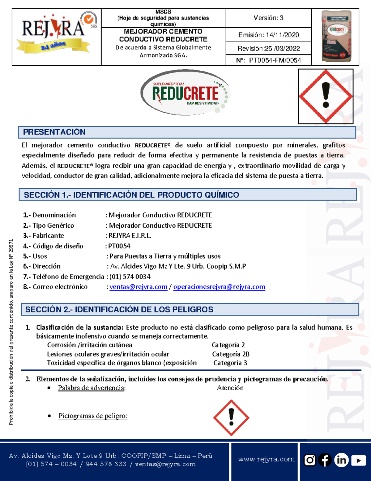 Ficha MSDS - Mejorador Conductivo Reducrete - 2022 - (Hoja de seguridad ...
