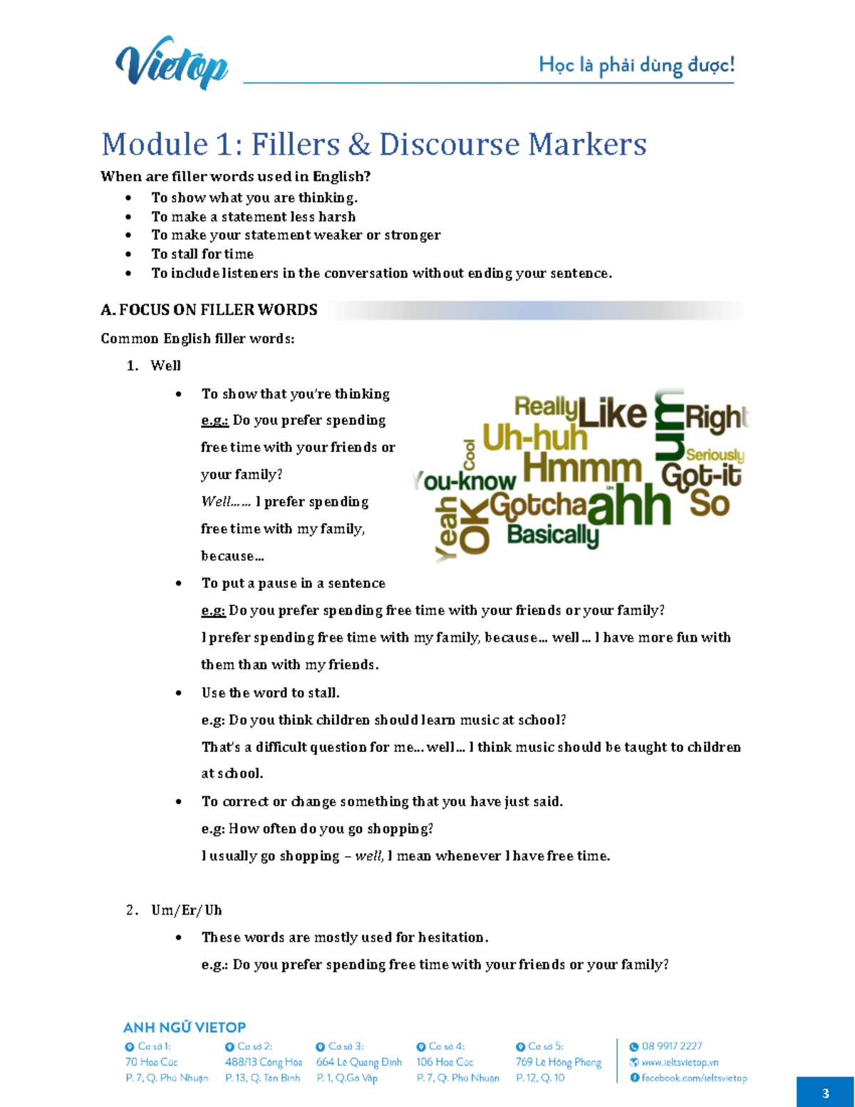 Booster 1 Speaking coursebook 31 - Module 1: Fillers & Discourse ...