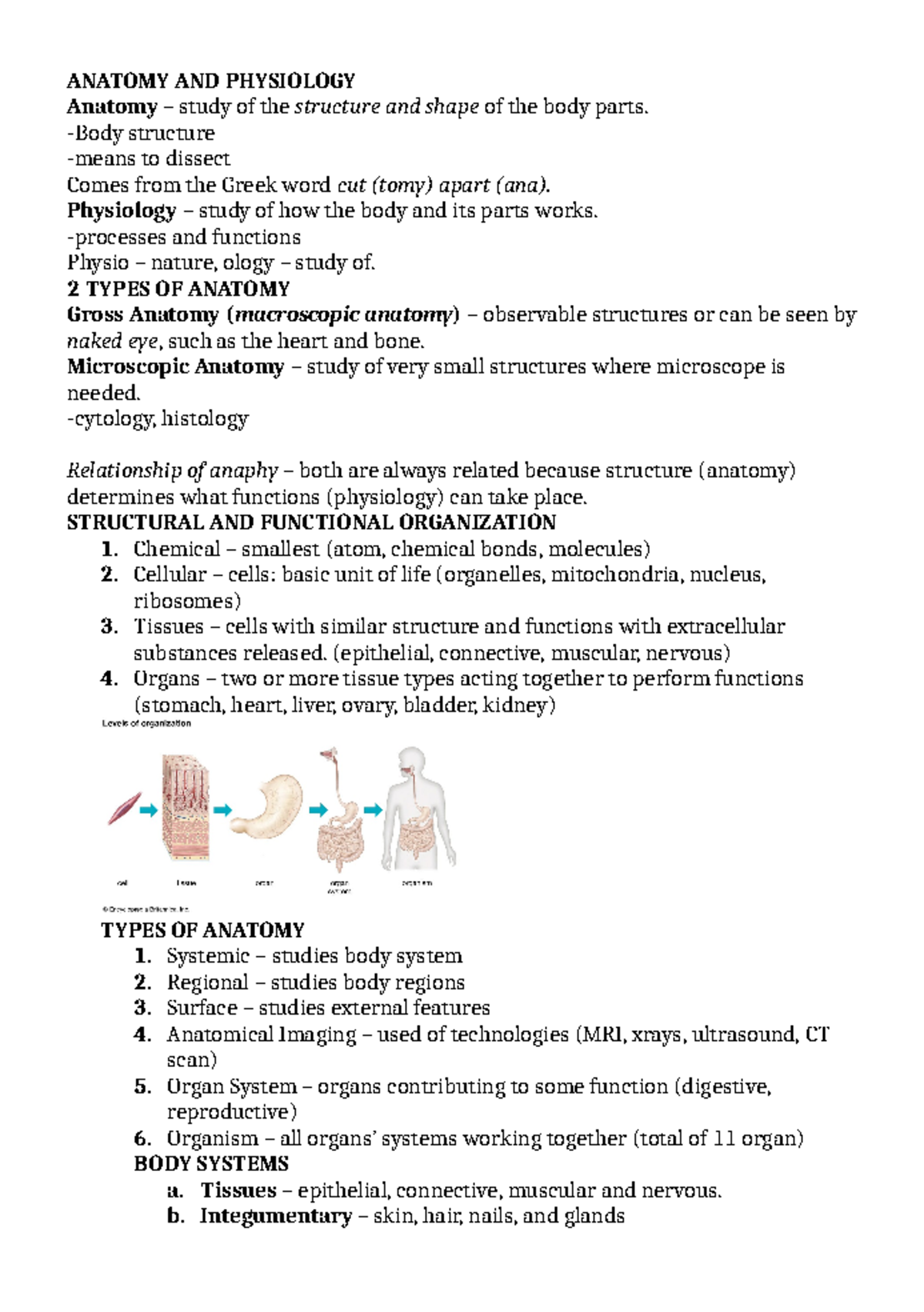 Anatomy and Physiology - ANATOMY AND PHYSIOLOGY Anatomy – study of the ...