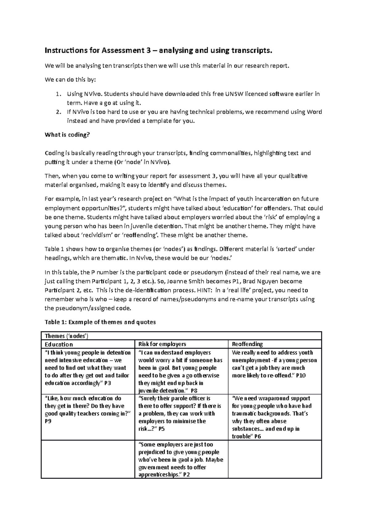 Coding and using your transcripts 2021 - Instructions for Assessment 3 ...