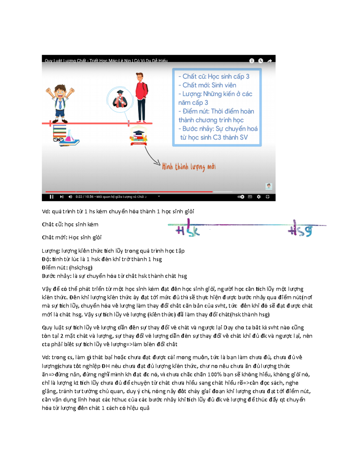 TRIẾT - Ôn thi giữa kì - Vd: quá trình t ừ 1 hs kém chuy n hóa thành 1 h c sinh gi iể ọ ỏ Chấất ...