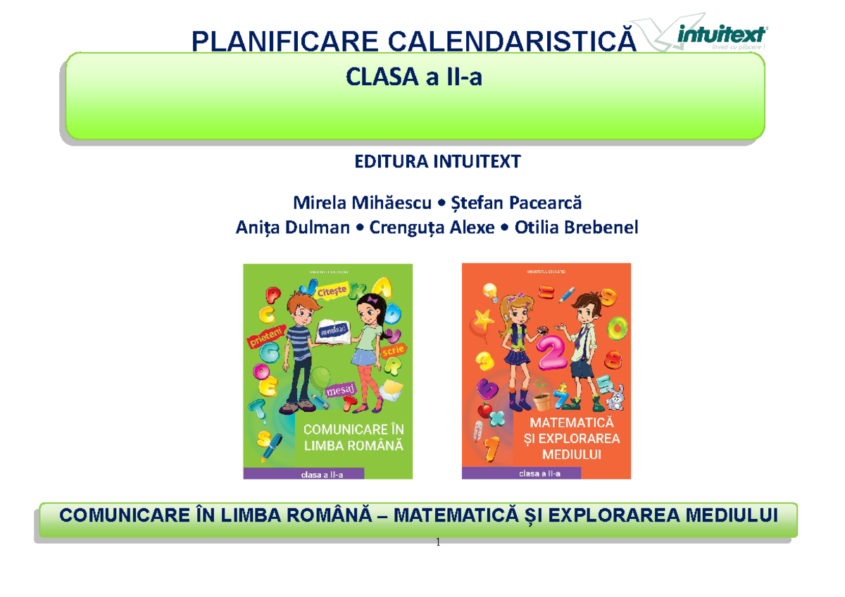 Intuitext Cls 02 Planificare calendaristica CLR MEM - 1 COMUNICARE ÎN ...