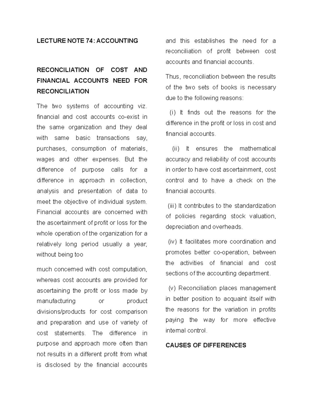 Lecture Note 74 Accounting - LECTURE NOTE 74: ACCOUNTING RECONCILIATION ...