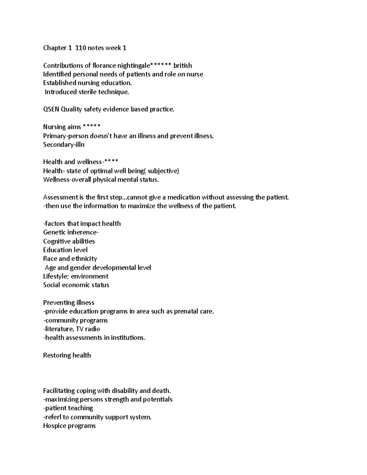 week one in class lecture notes, minimal - Chapter 1 110 notes week 1 ...