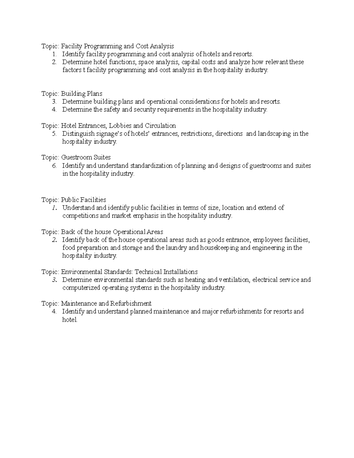 Final Requirement - Facility Programming and Cost Analysis - Topic ...