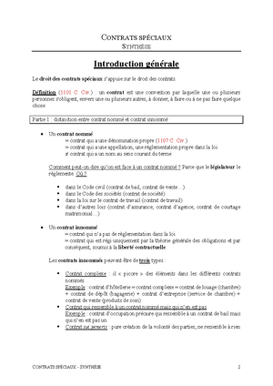 Contrats spéciaux Notes de cours Céline Nahon - Contrats spéciaux B ...