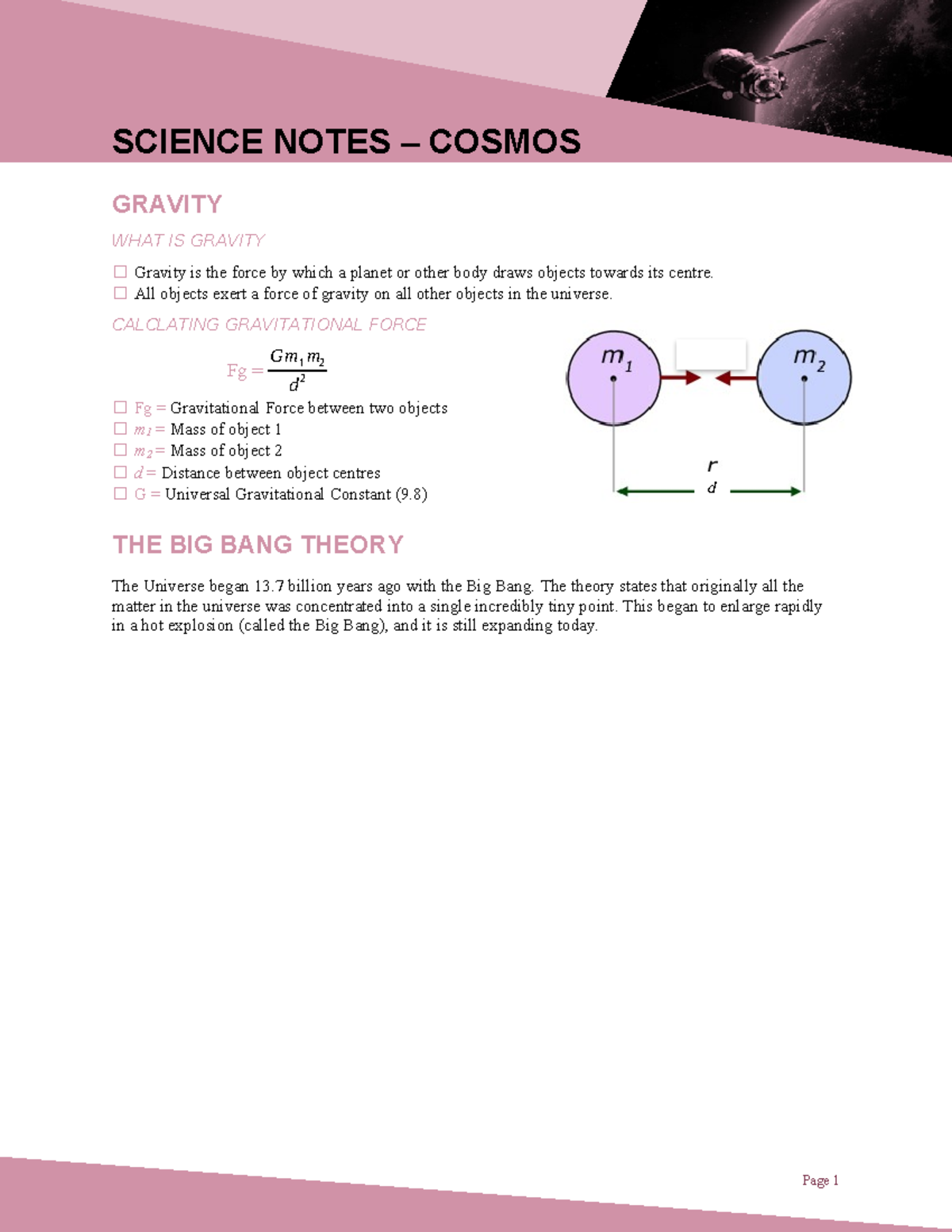 Science Notes - Cosmos - SCIENCE NOTES – COSMOS GRAVITY WHAT IS GRAVITY ...