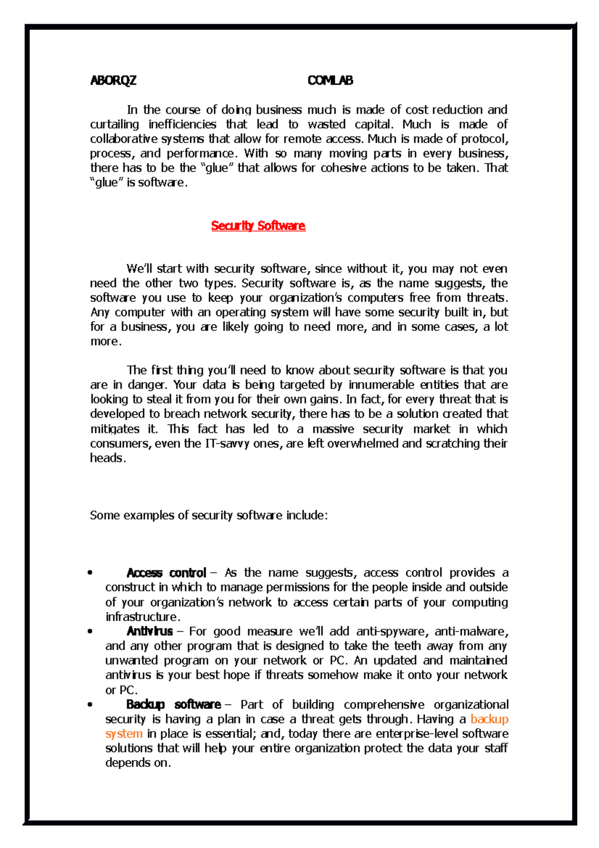 164398 Comlab - ABORQZ COMLAB In the course of doing business much is ...