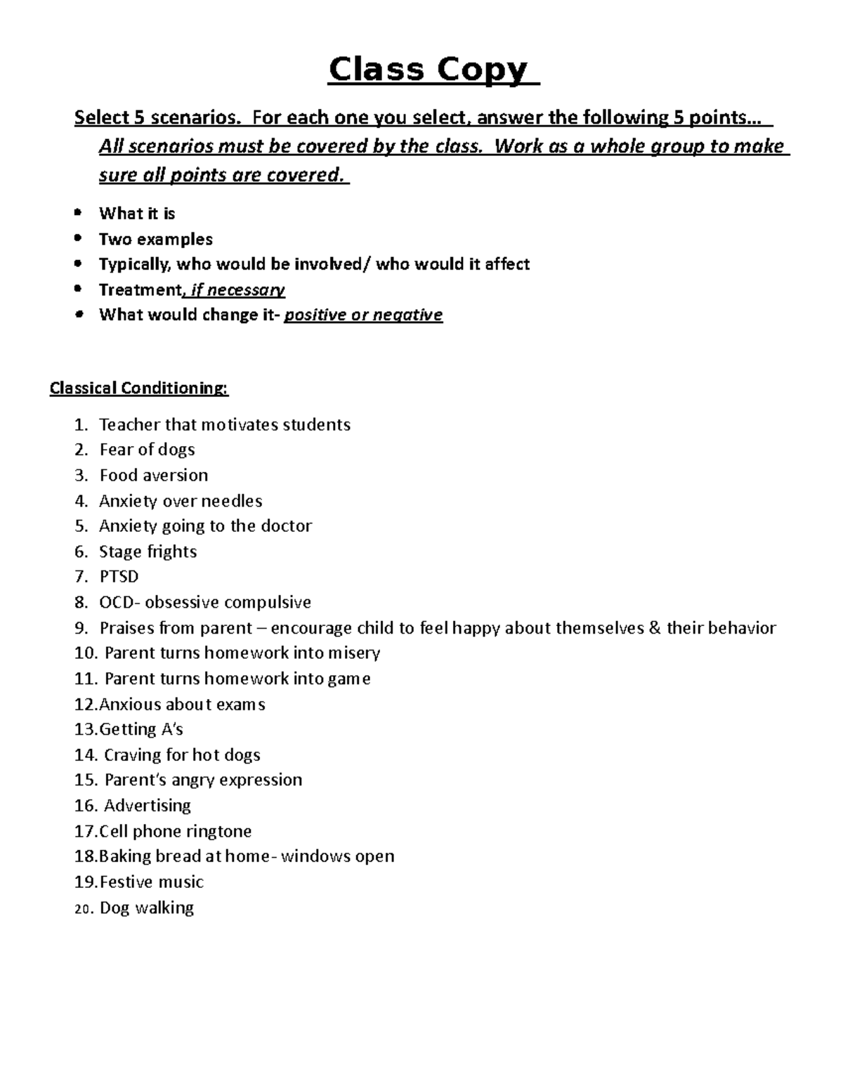 11 27 classical conditioning Class Copy - Class Copy Select 5 scenarios ...