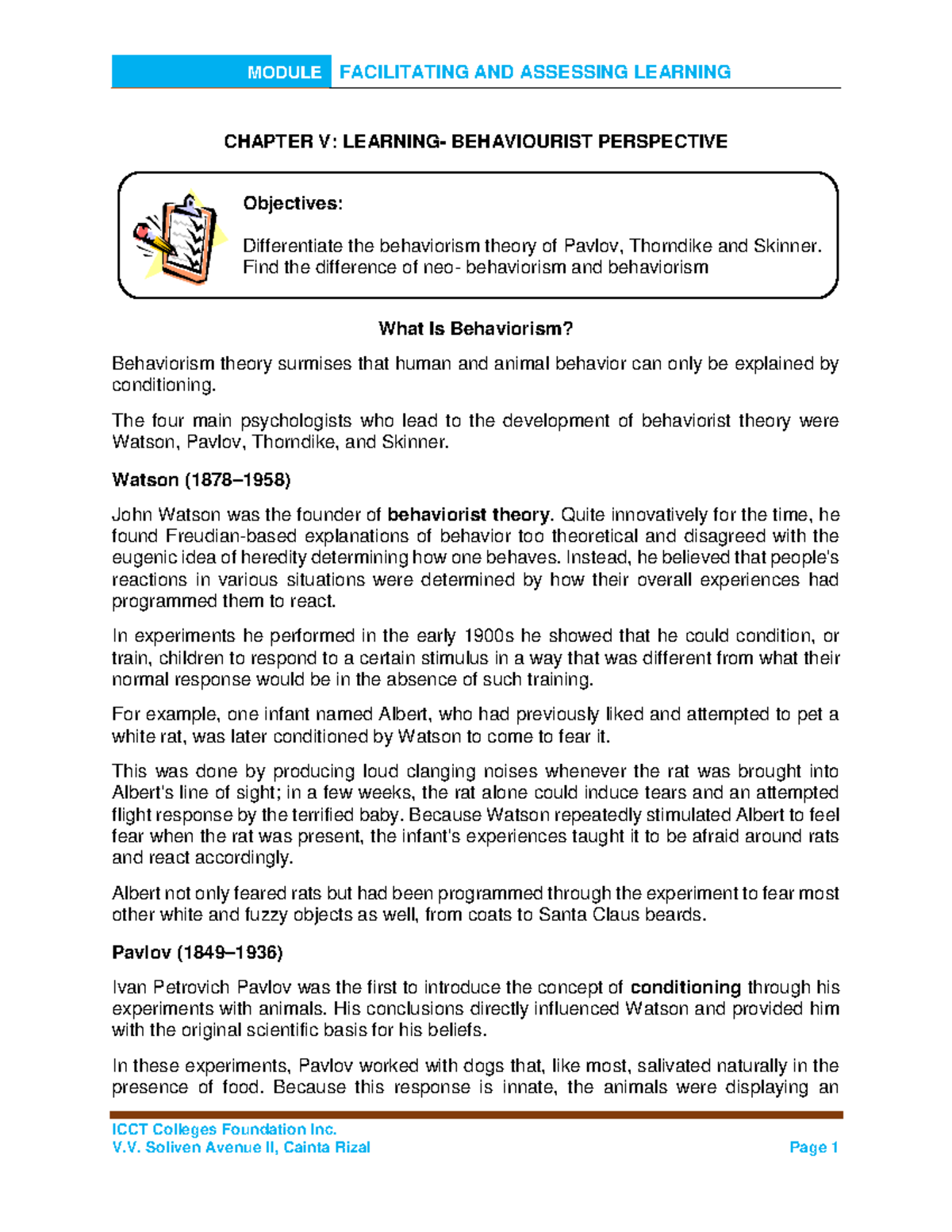 Profed 4 Modules Chap 5-9 - ICCT Colleges Foundation Inc. CHAPTER V ...