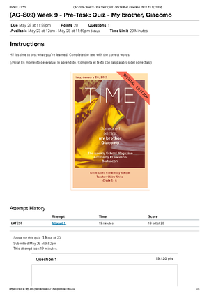 Week 08 - Pre-Task Quiz - Listening Week 08 Ingles I (18559) - 8/10/23, 21:22 Week 08 - Pre-Task ...