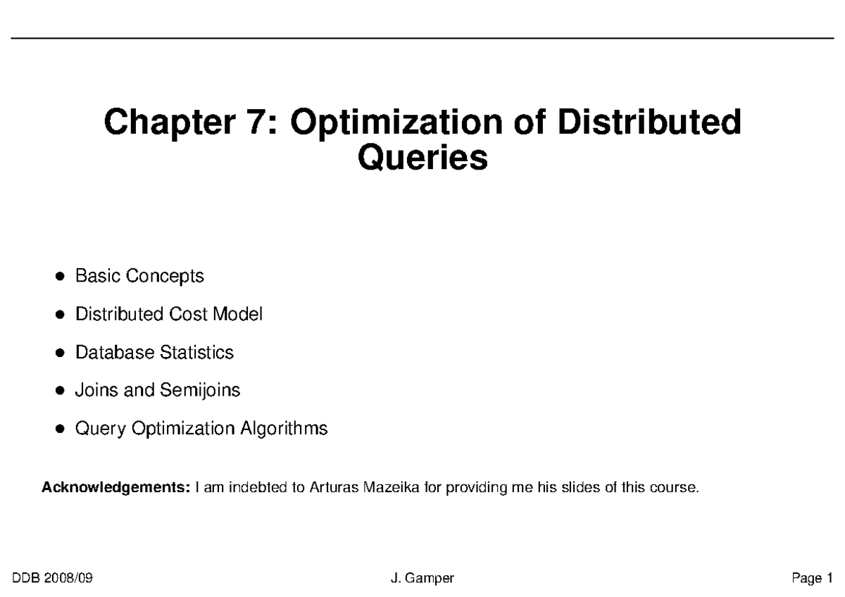 Ddb07 Query Optimization Chapter 7 Optimization Of Distributed