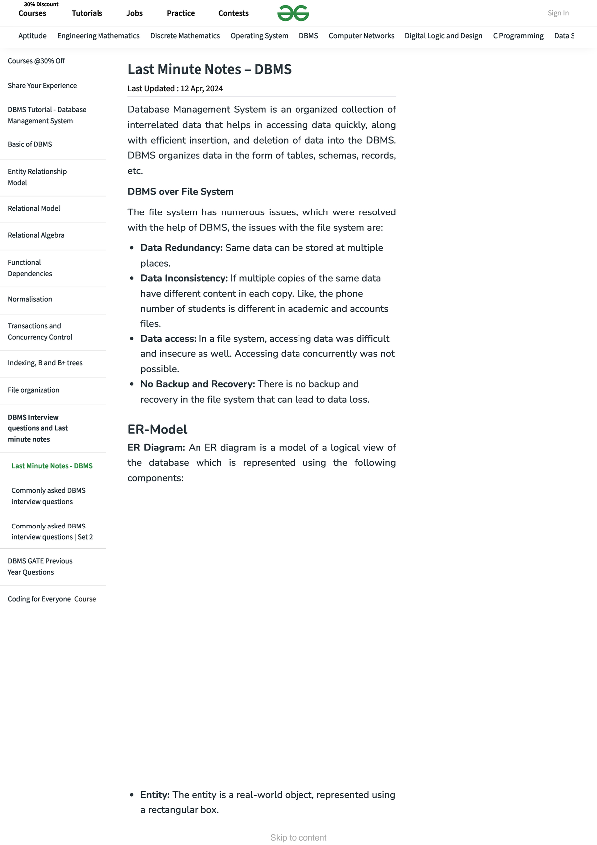 Dbms Geeksfor Geeks Courses 30 O Share Your Experience Course Dbms Tutorial Database