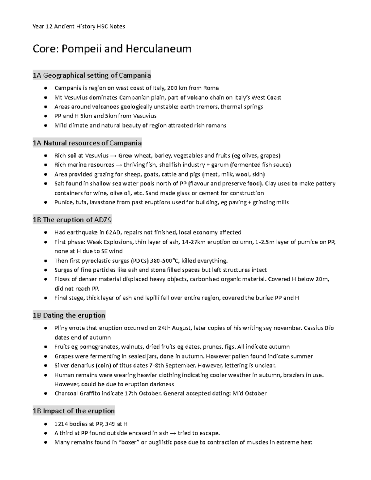 CORE: Pompeii and Herculaneum Notes - Year 12 Ancient History HSC Notes ...