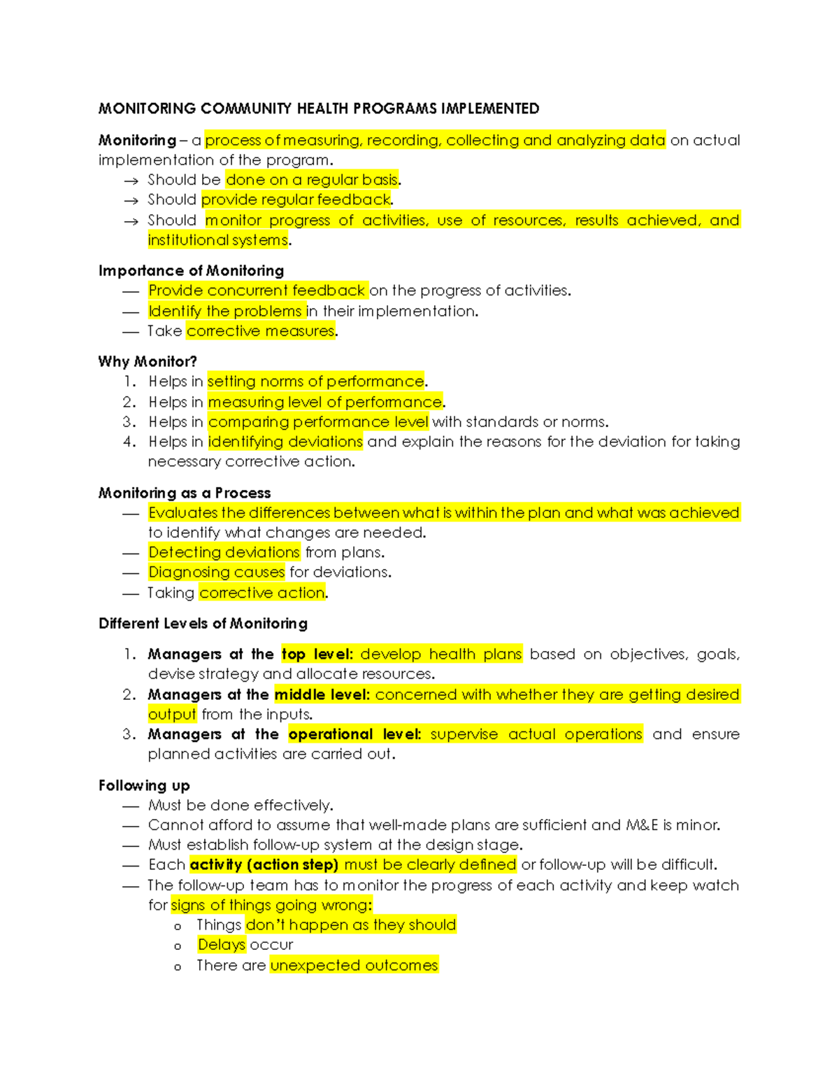 Notes on nursing - MONITORING COMMUNITY HEALTH PROGRAMS IMPLEMENTED ...