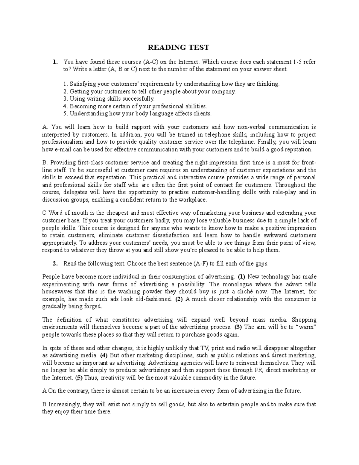 Reading exercises for accounting students - READING TEST 1. You have ...