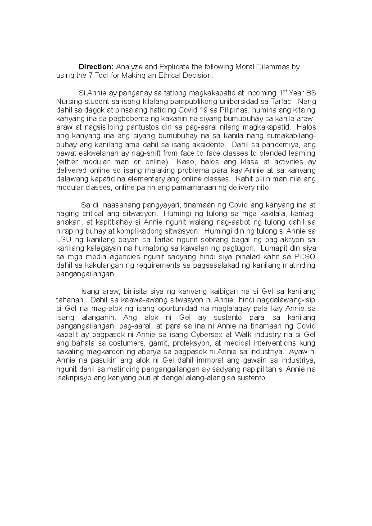 Activity 1 Moral Dilemmas - Ethics - Studocu