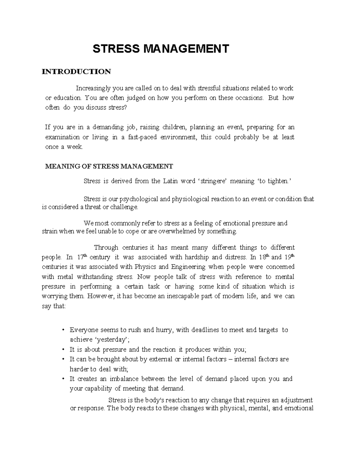 Stress Management 1 - None - STRESS MANAGEMENT INTRODUCTION ...