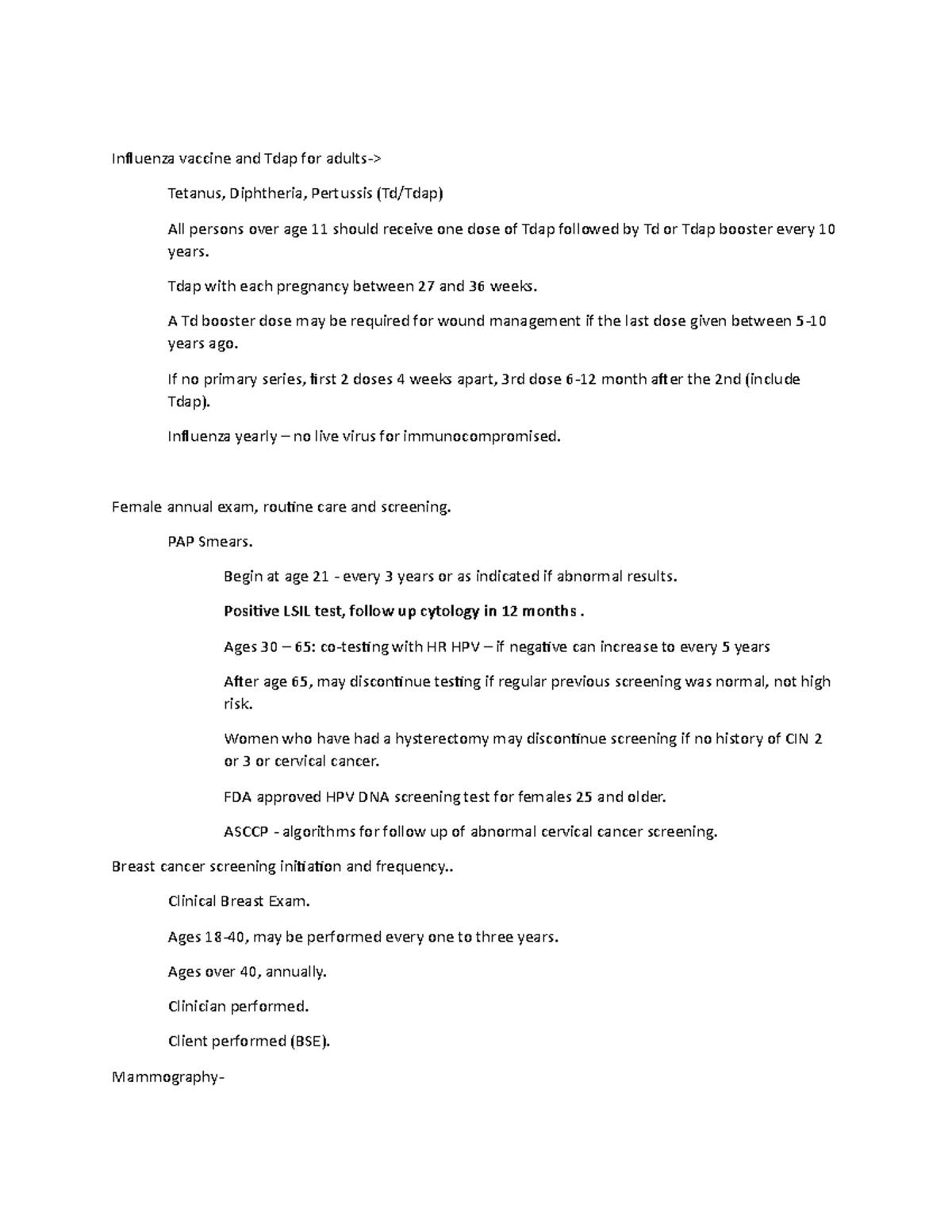 Final EXAM - Influenza vaccine and Tdap for adults-> Tetanus ...